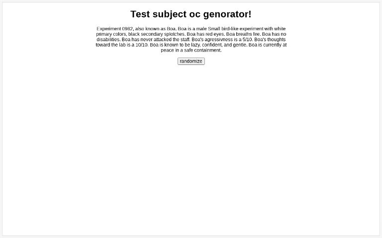 Test subject oc genorator! ― Perchance Generator