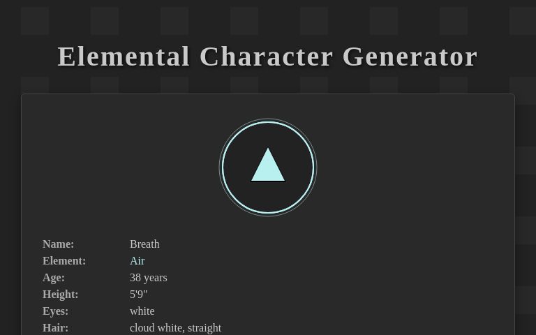 Elemental Character Generator