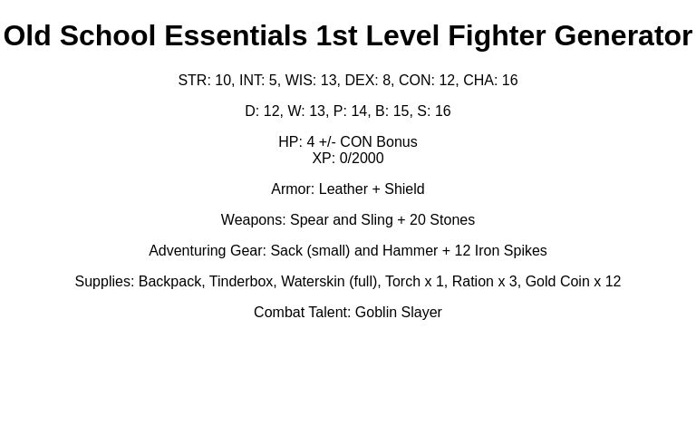 Old School Essentials 1st Level Fighter Generator