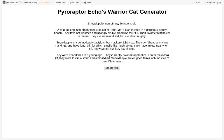 Pyroraptor Echo's Warrior Cat Generator