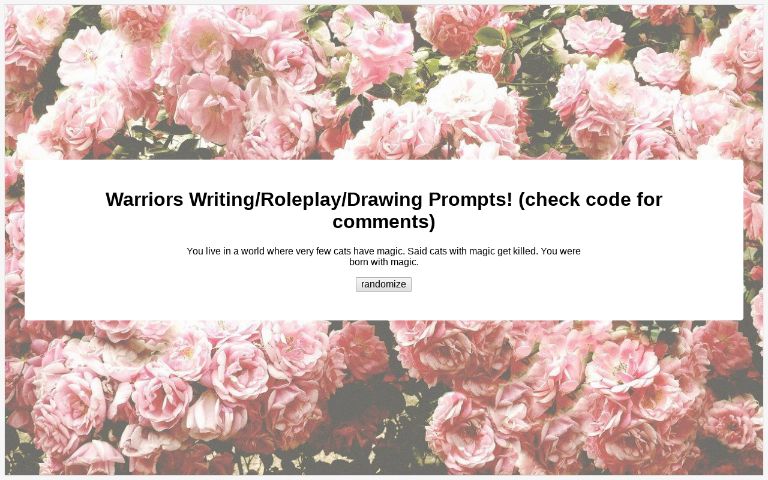 Warriors Writing/Roleplay/Drawing Prompts! (check code for comments)