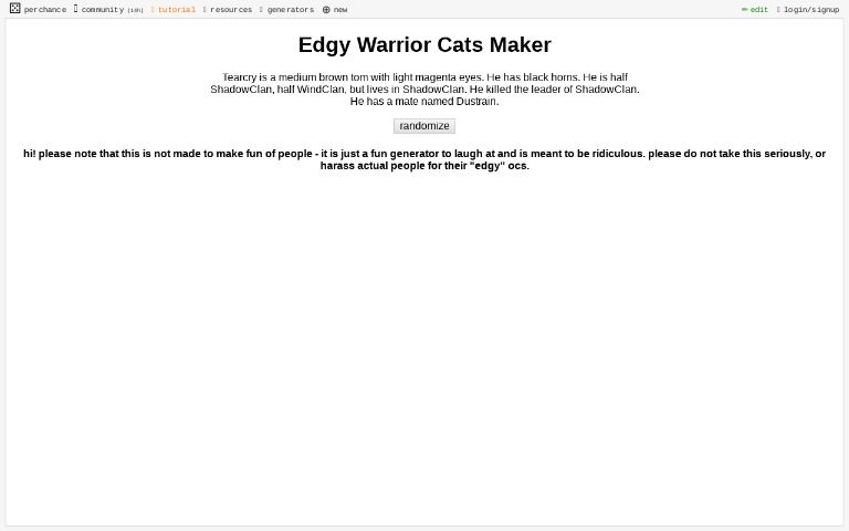 Edgy Warrior Cats Maker ― Perchance Generator