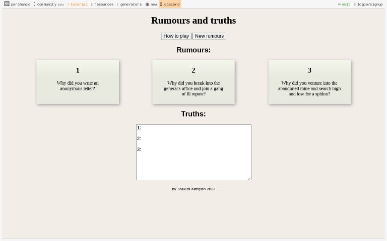 Rumour and truths ― Perchance Generator