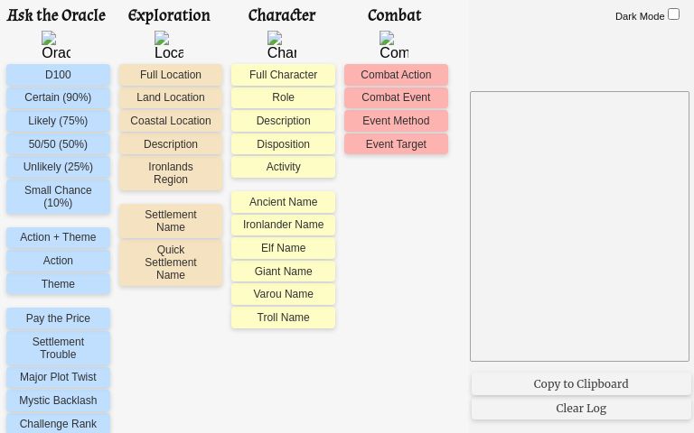 Ironsworn Oracles ― Perchance Generator