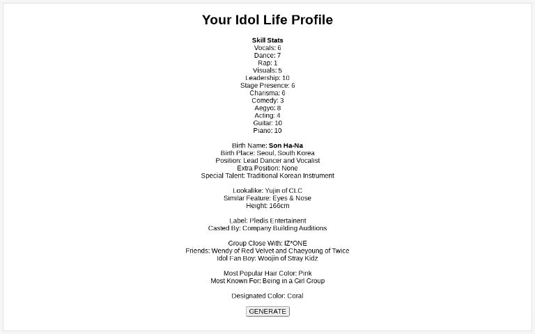Your Idol Life Profile ― Perchance Generator