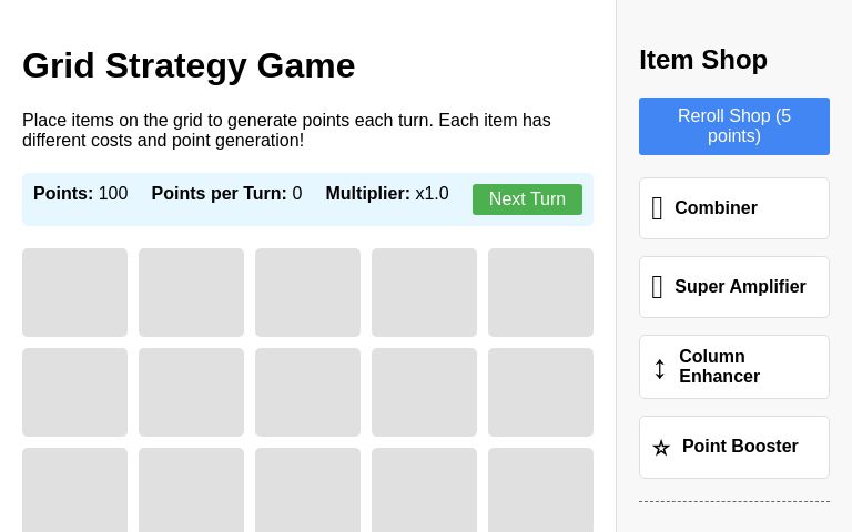 Grid Strategy Game ― Perchance Generator