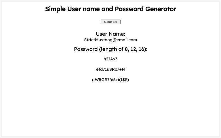 Simple User name and Password Generator