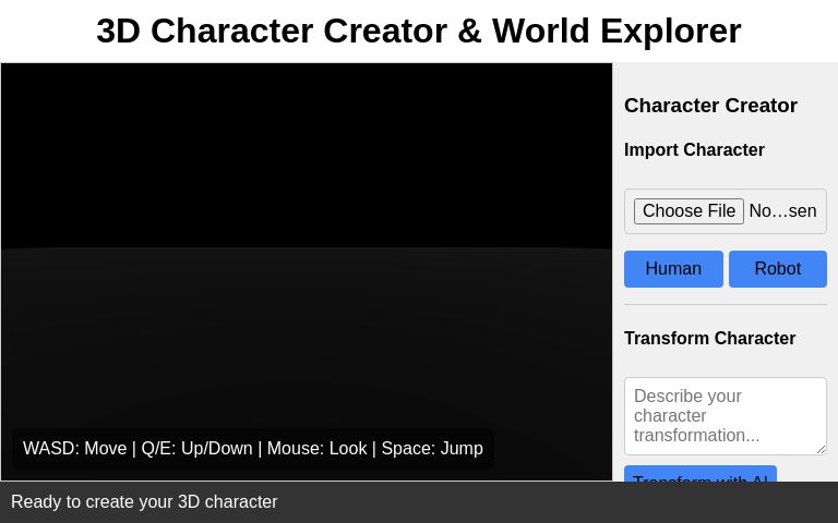 3D Character Creator & World Explorer ― Perchance Generator