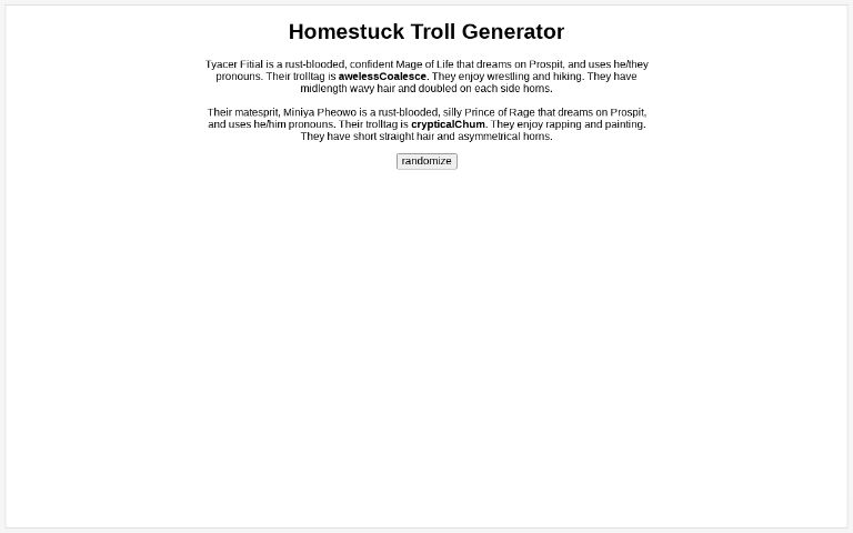 Homestuck Troll Generator