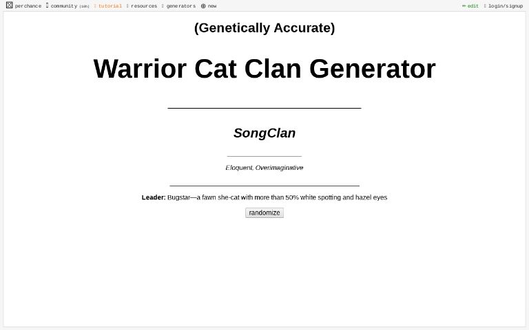 (Genetically Accurate)Warrior Cat Clan Generator