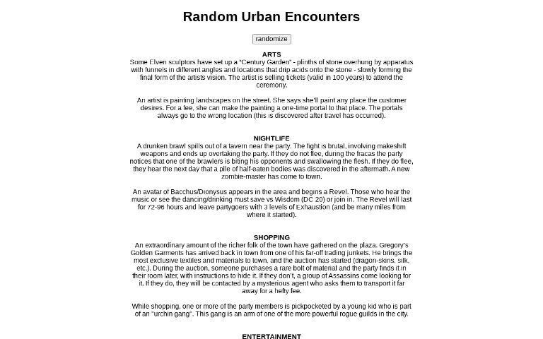 Random Urban Encounters ― Perchance Generator