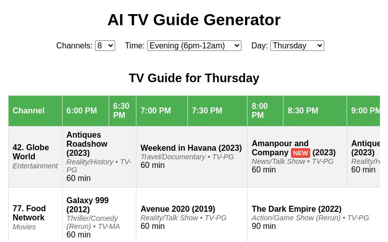 AI TV Guide Generator