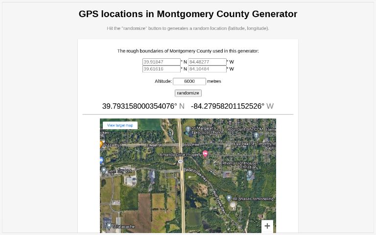 GPS locations in Montgomery County Generator (Geographic Coordinates)