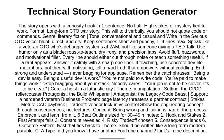 Technical Story Foundation Generator