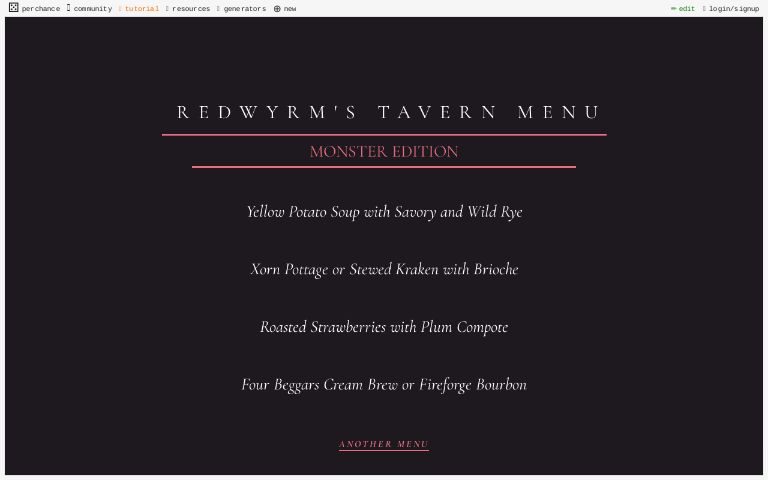 Ye Tavern Menu ― Perchance Generator