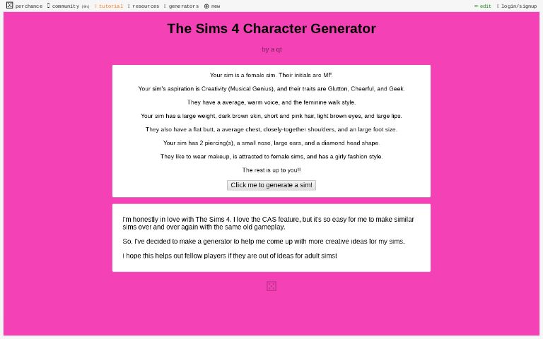 The Sims 4 Character Generator