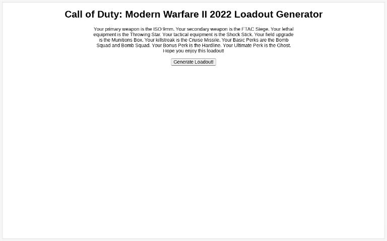 Call of Duty: Modern Warfare II 2022 Loadout Generator