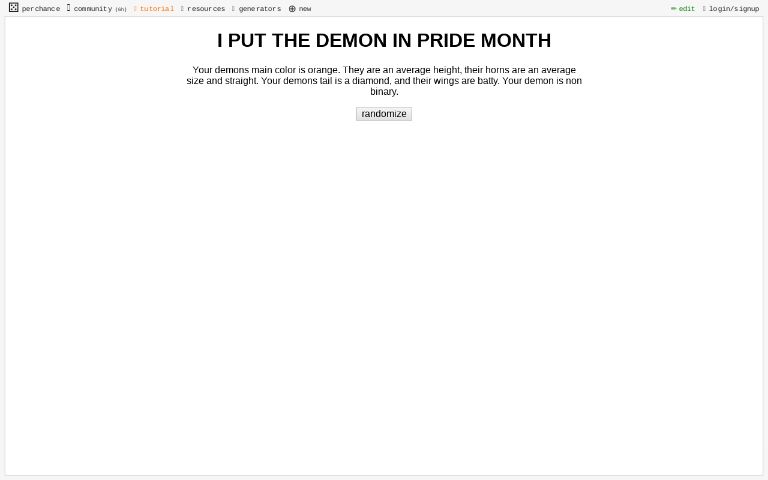 I PUT THE DEMON IN PRIDE MONTH ― Perchance Generator
