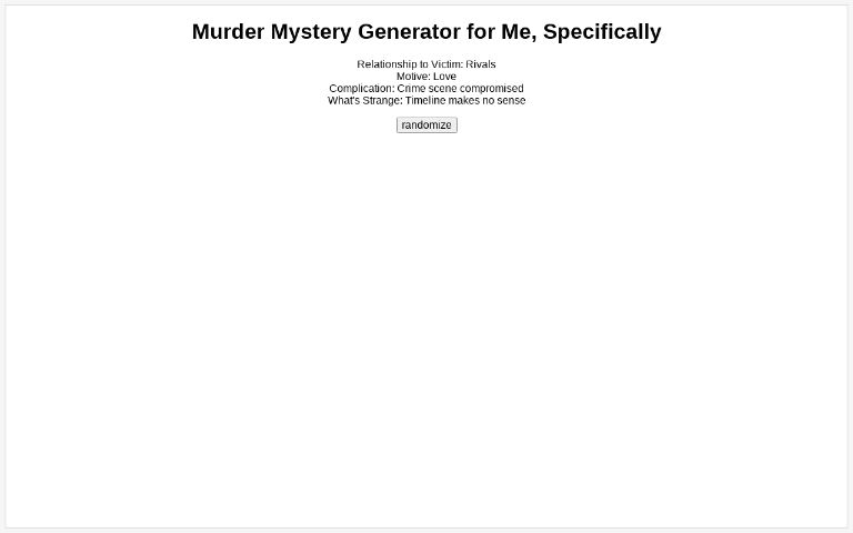 Murder Mystery Generator for Me, Specifically