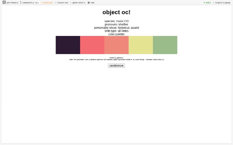 object oc! ― Perchance Generator