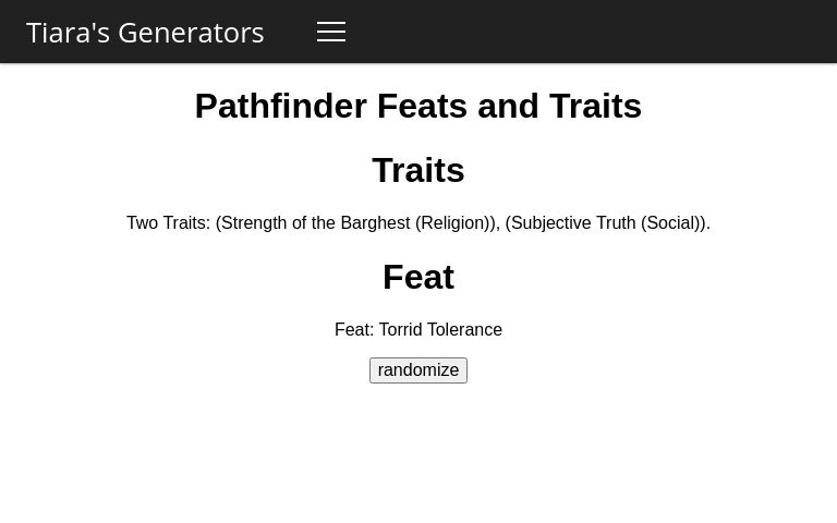 Pathfinder Feats and Traits ― Perchance Generator
