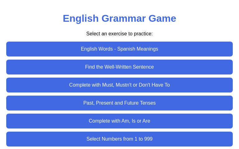 English Grammar Game ― Perchance Generator