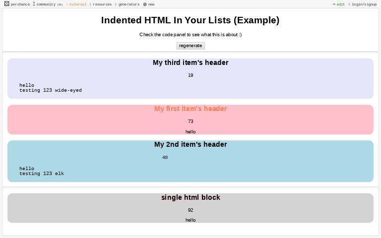 Indented HTML In Your Lists (Example) ― Perchance Generator