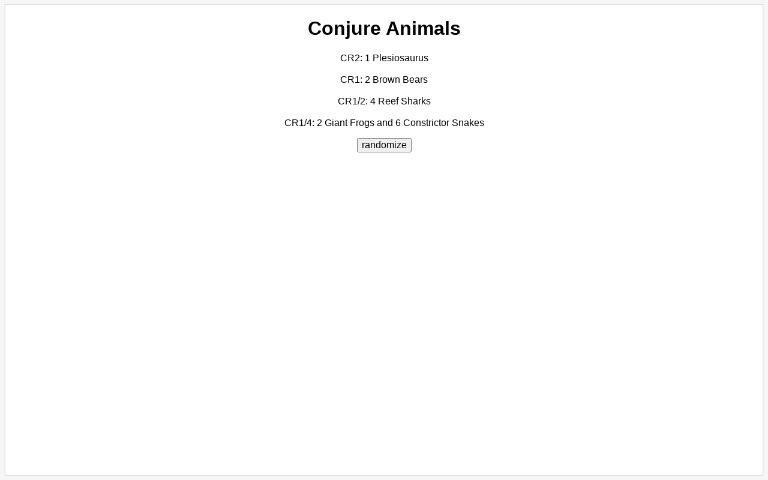 Conjure Animals ― Perchance Generator