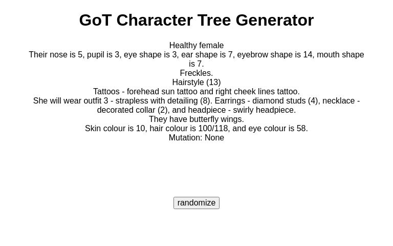 GoT Character Tree Generator