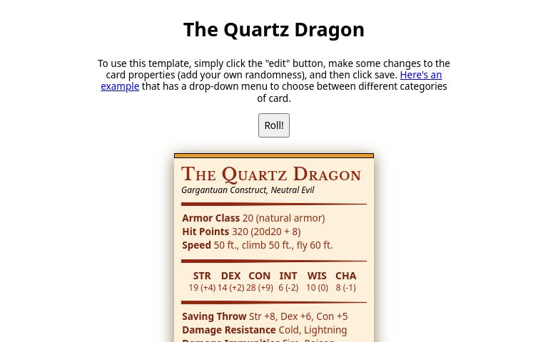 The Quartz Dragon ― Perchance Generator