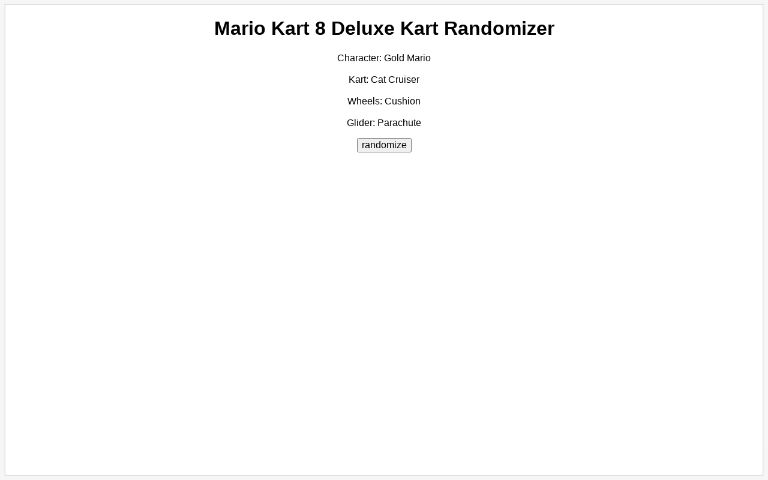 Mario Kart 8 Deluxe Kart Randomizer ― Perchance Generator