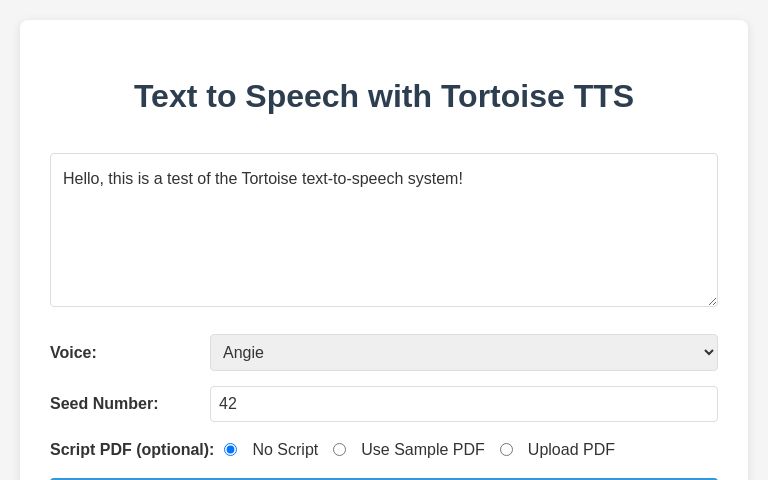 Text to Speech with Tortoise TTS ― Perchance Generator