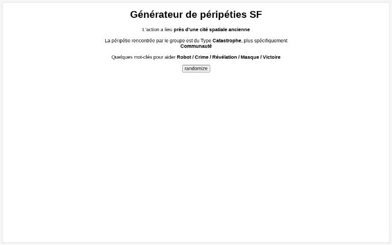 Générateur de péripéties SF ― Perchance Generator