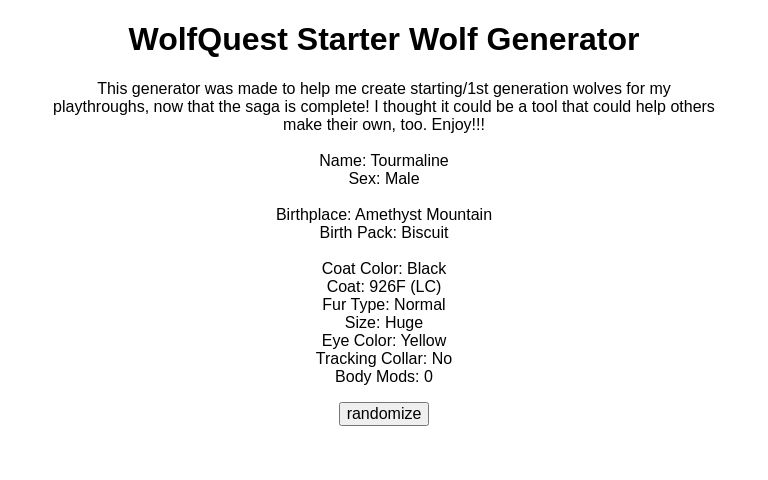 WolfQuest Starter Wolf Generator