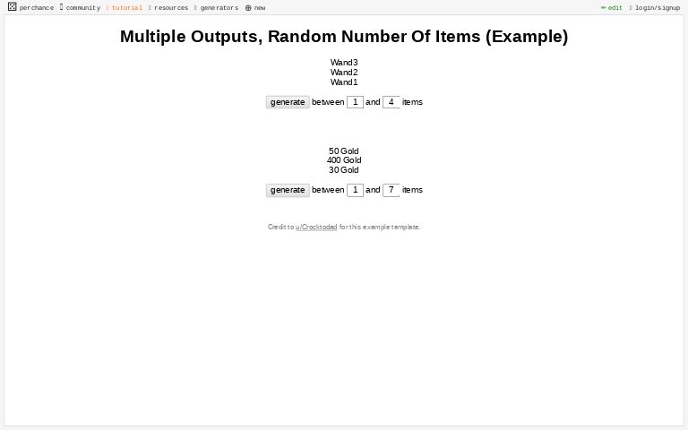 Multiple Outputs, Random Number Of Items (Example) ― Perchance Generator