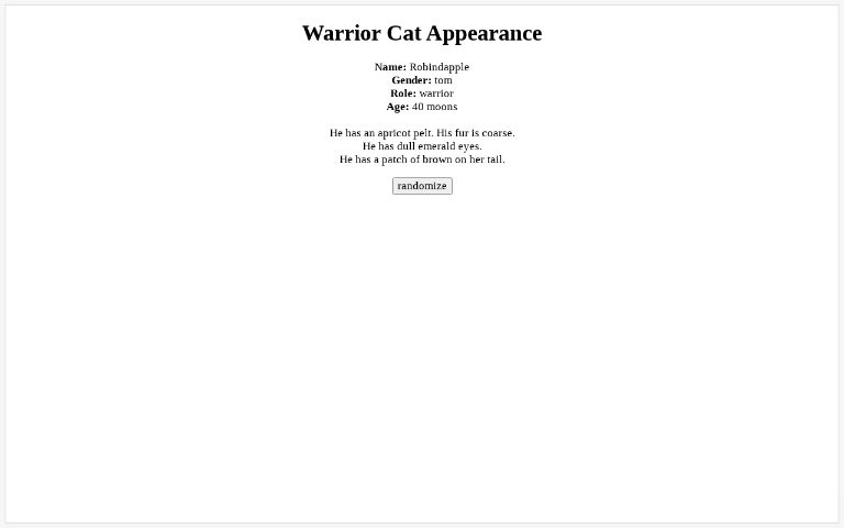 Warrior Cat Appearance ― Perchance Generator