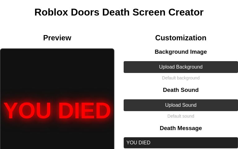 Roblox Doors Death Screen Creator ― Perchance Generator