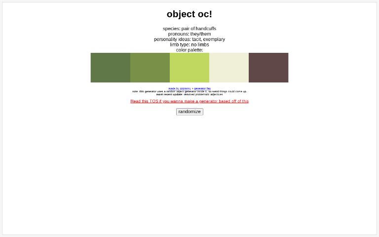 object oc! ― Perchance Generator