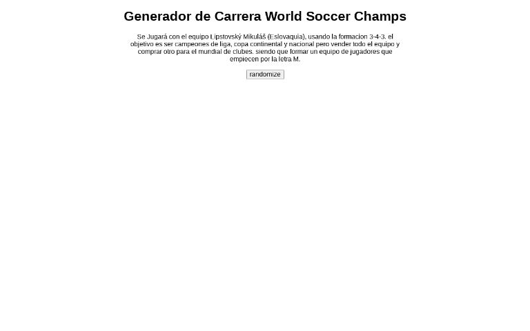 Generador de Carrera World Soccer Champs