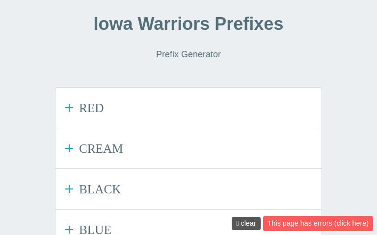 Iowa Warriors Prefixes ― Perchance Generator