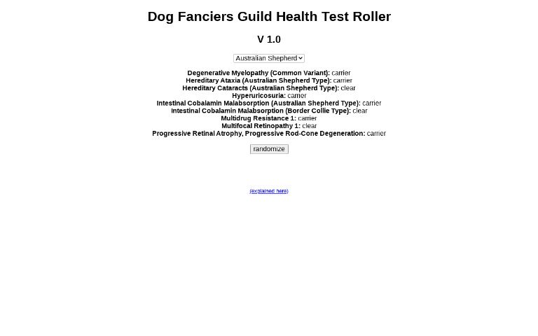 Dog Fanciers Guild Health Test Roller ― Perchance Generator
