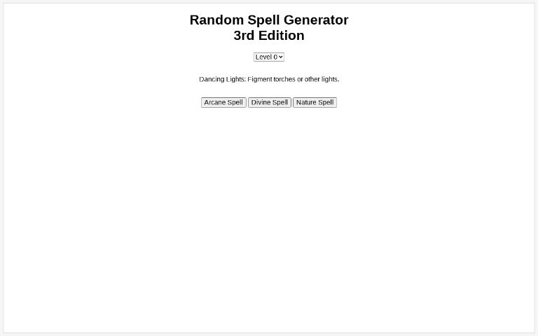 Random Spell Generator 3rd Edition