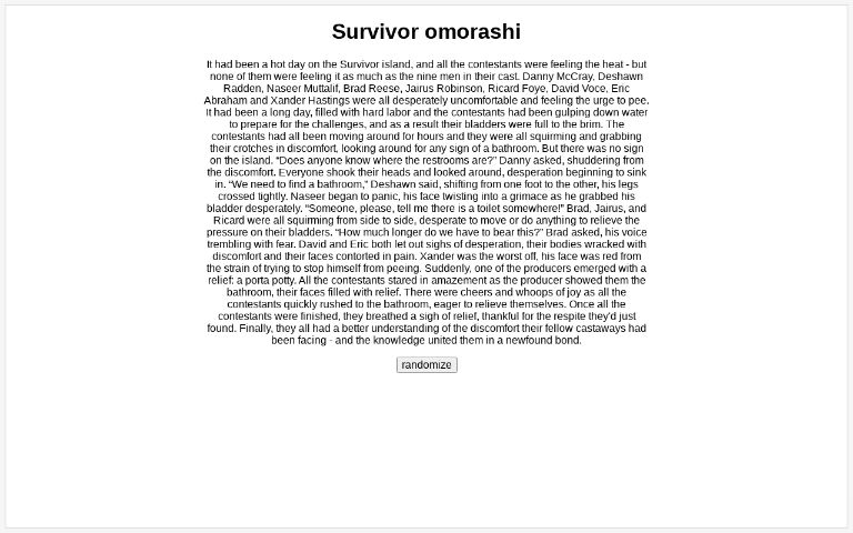 Survivor omorashi ― Perchance Generator