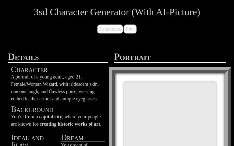 Quest RPG Character Generator (With AI-Picture)