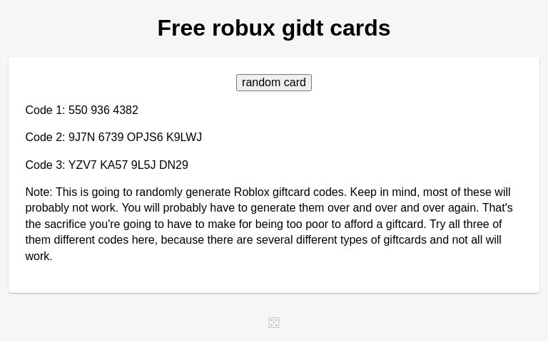 Free robux gidt cards ― Perchance Generator
