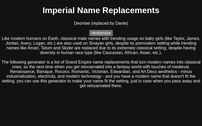 Imperial Name Replacements ― Perchance Generator