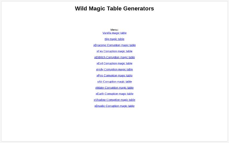 Wild Magic Table Generators