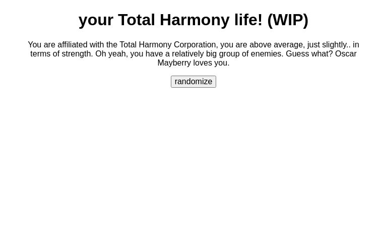 your Total Harmony life! (WIP) ― Perchance Generator
