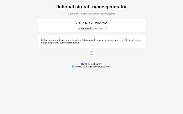 fictional aircraft name generator