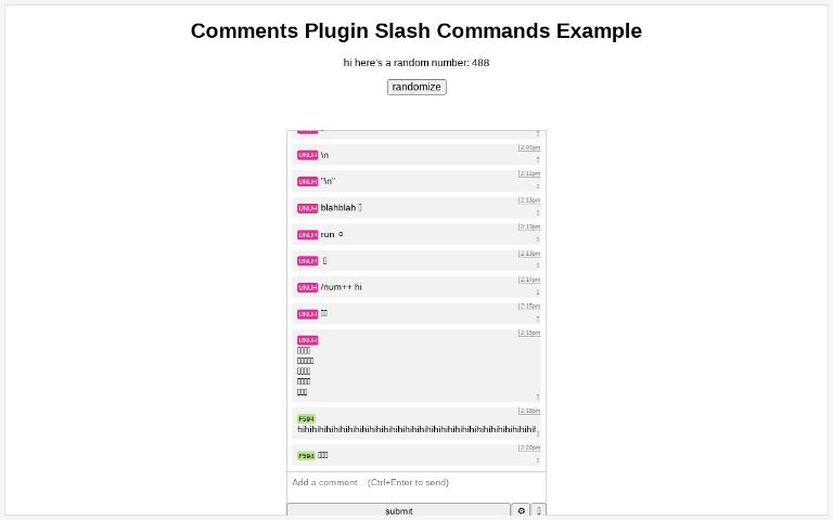 Comments Plugin Slash Commands Example